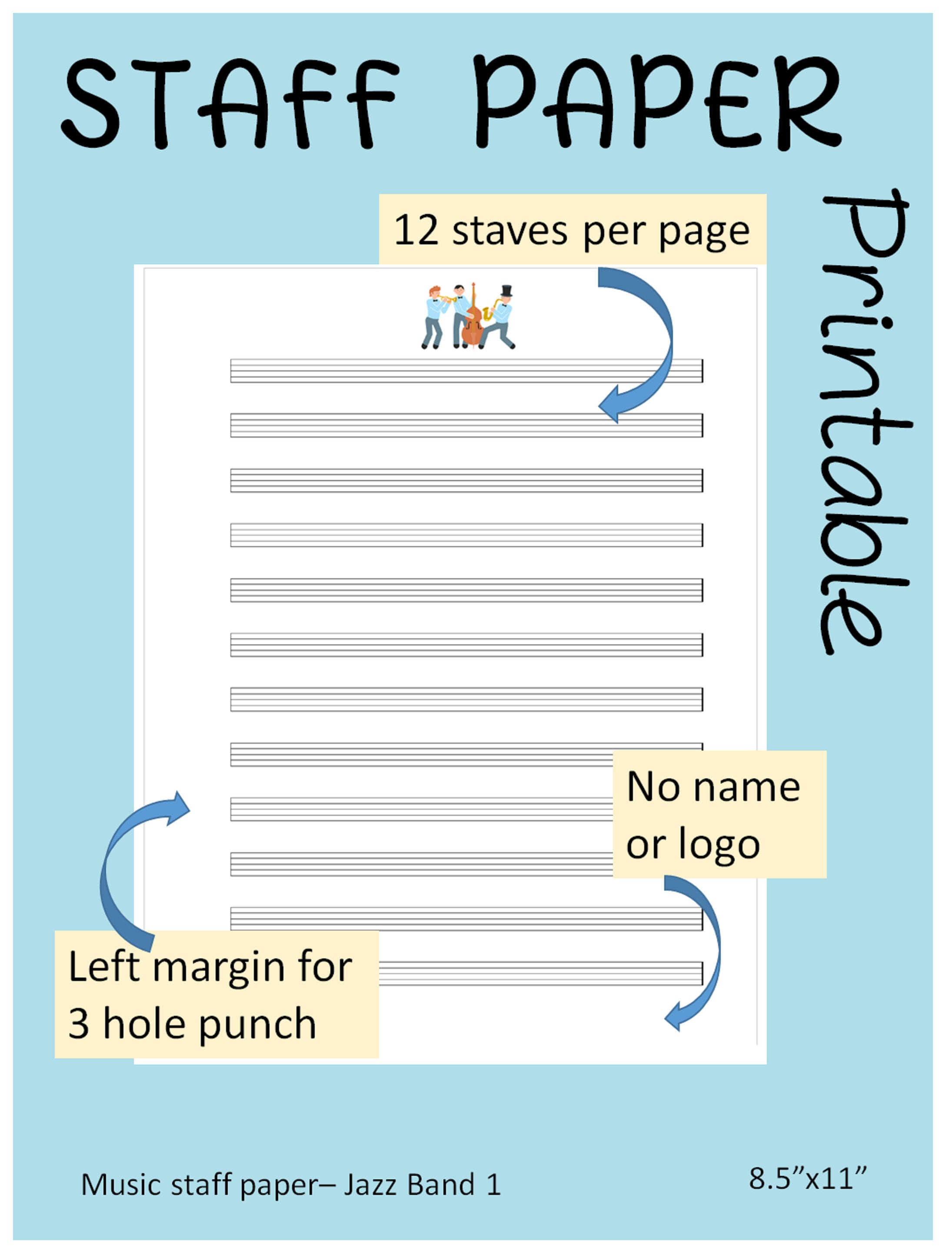 JAZZ BAND #1 Printable Sheet Music Paper | Instant Download | Blank ...