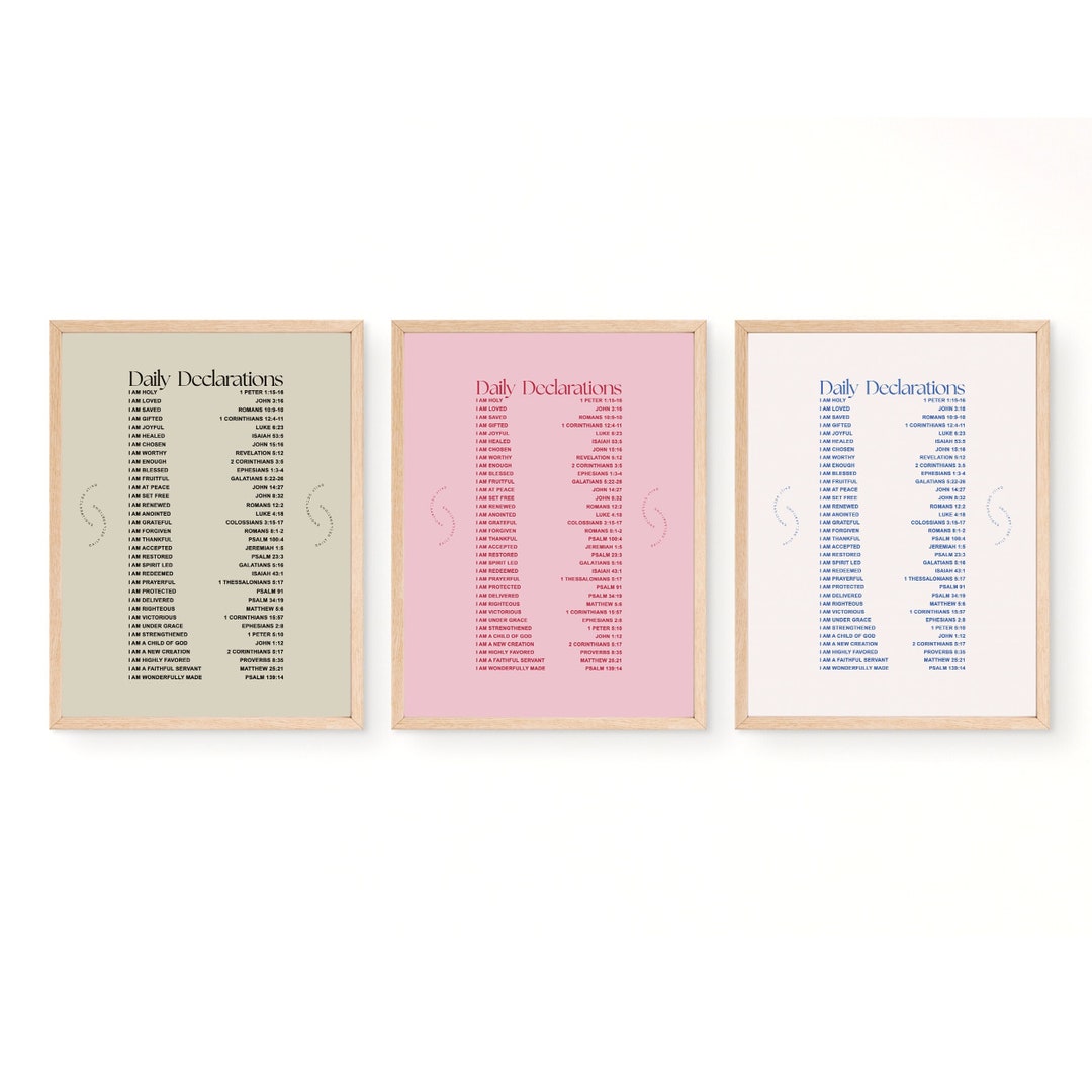 Christian Daily Declarations Bible Verses, Set of 3 Wall Art Printable ...
