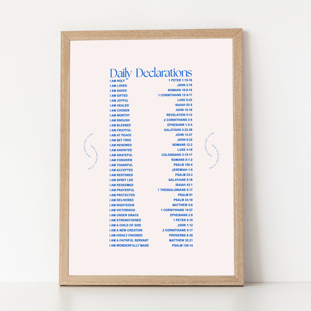 Christian Daily Declarations Bible Verses Wall Art Blue Printable ...
