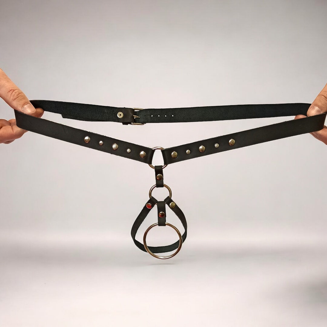 Black Leather Crotch Panties O Ring for Men, Harness Panties With Ring ...