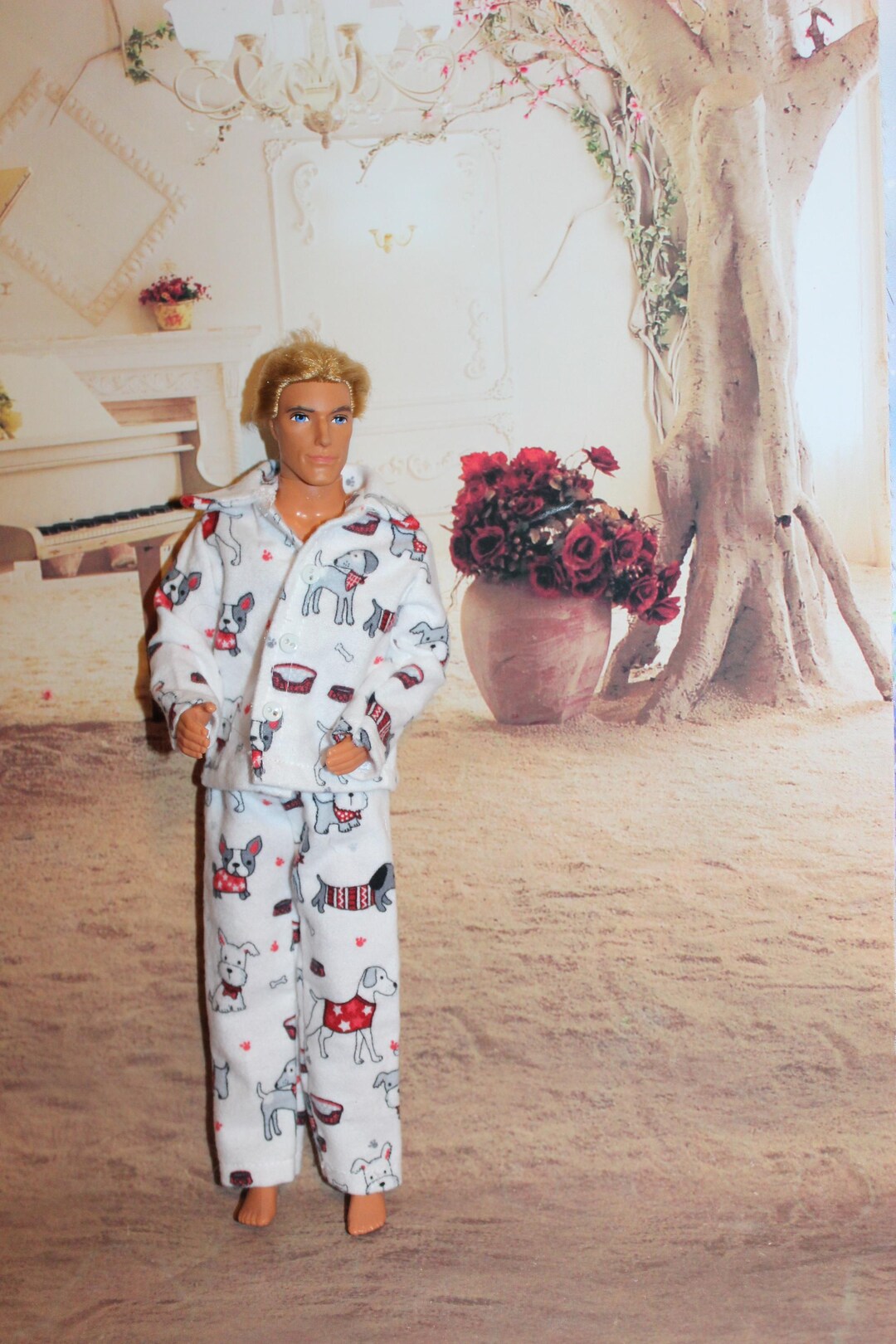 Puppy Love Warm Flannel Pajamas for a 12" to 13" Male Fashion Dolls ...