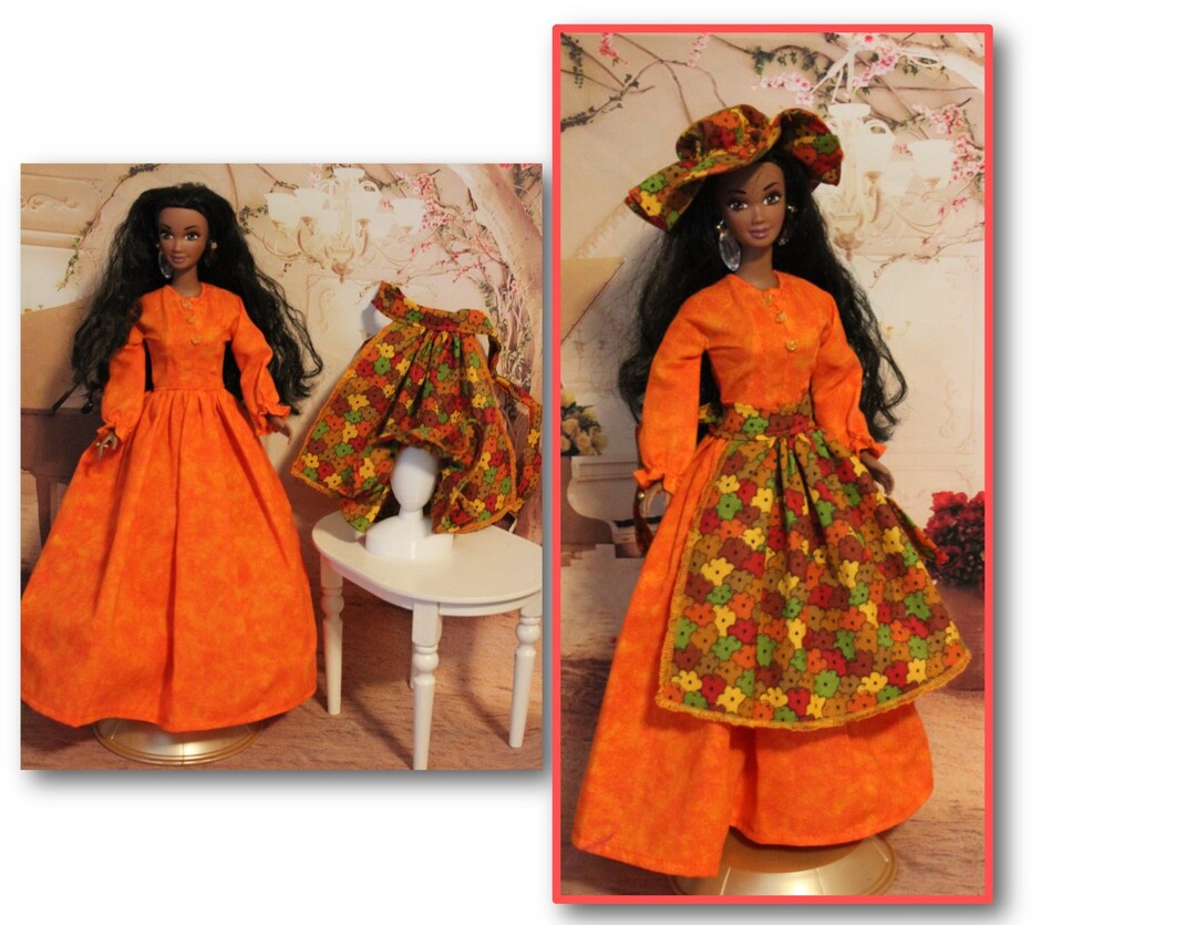 Pilgrim, Pioneer Woman Dress, Apron & Hat. Autumn Flowers Outfit Fits ...