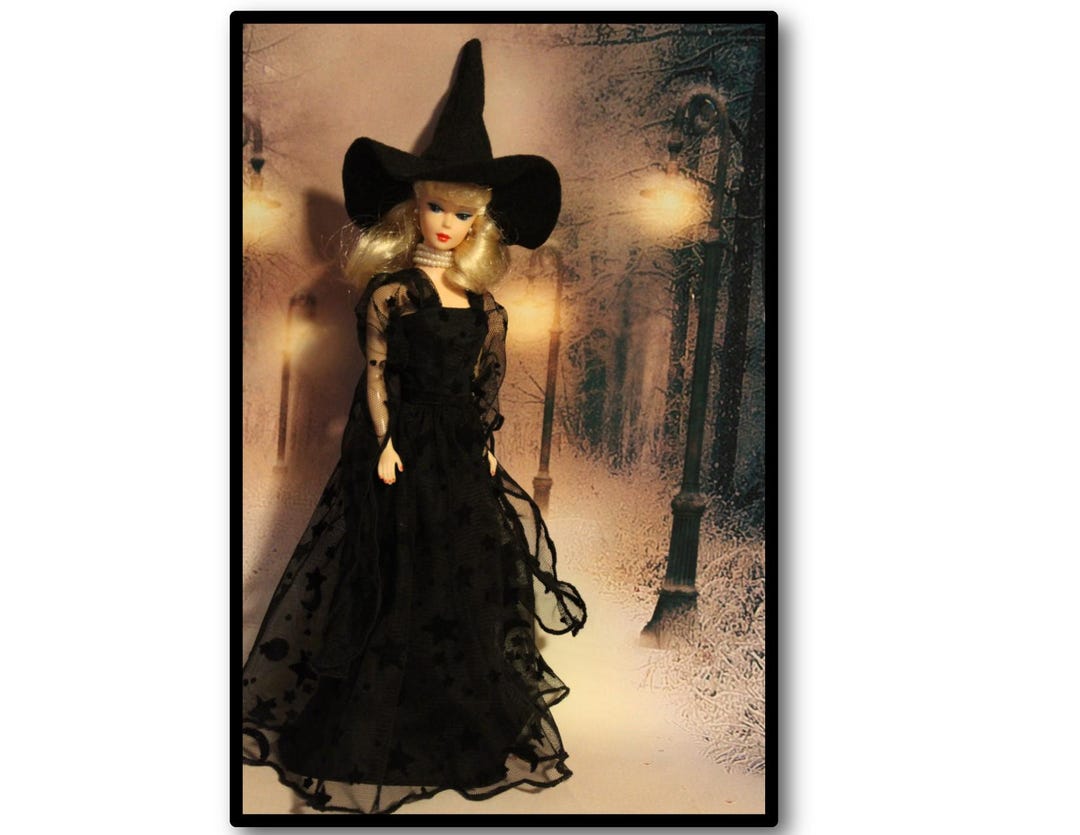 All Black Sheer Moon & Stars Gown and Witch Hat. Halloween 11.5 to 12 ...