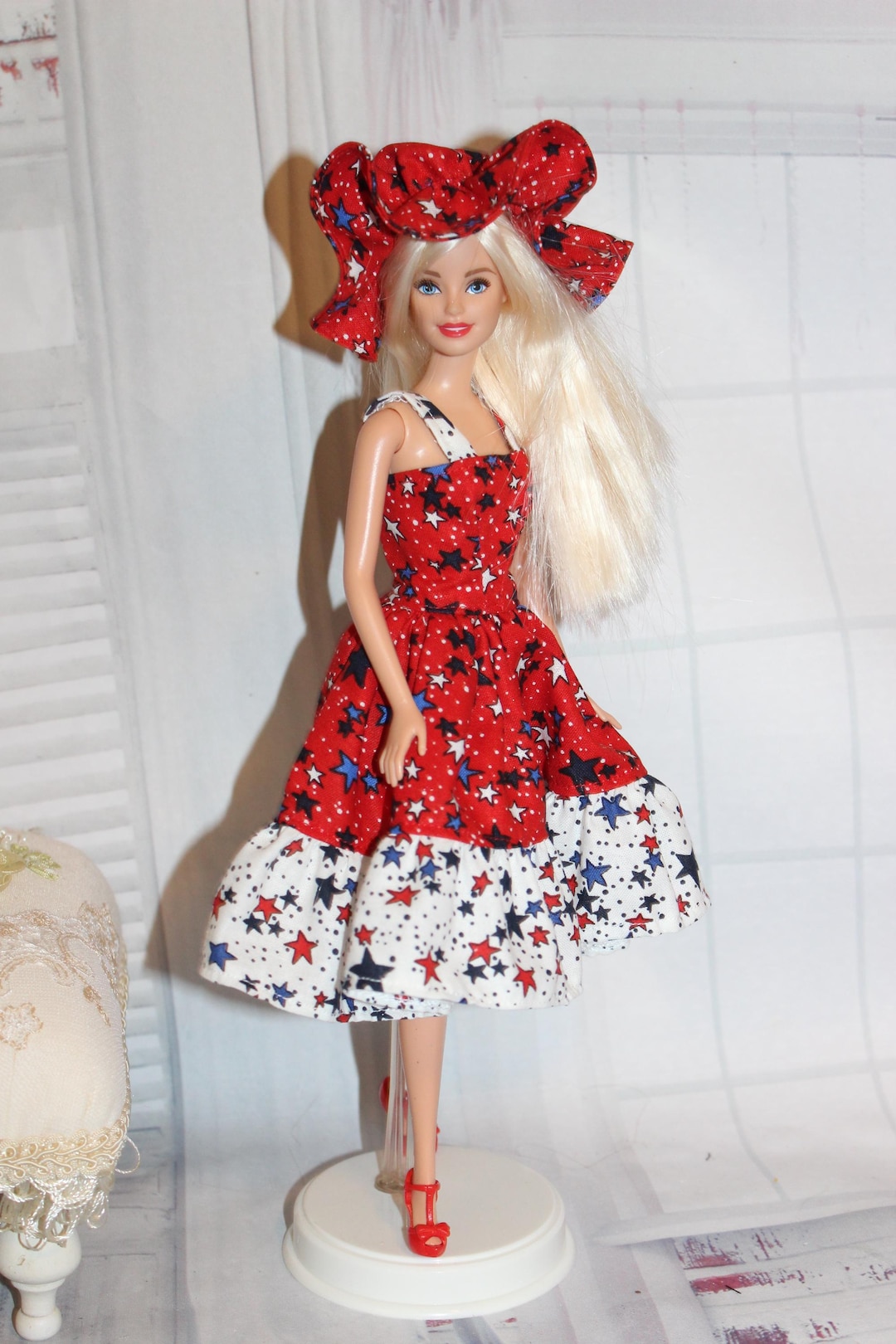 Red White and Blue Star Spangled Dress With Hat. 12" Fashion Doll ...