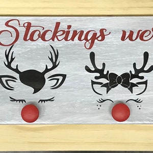 Rustic Reindeer Wall Sign Christmas Stocking Hanger Holder Laser Etched ...