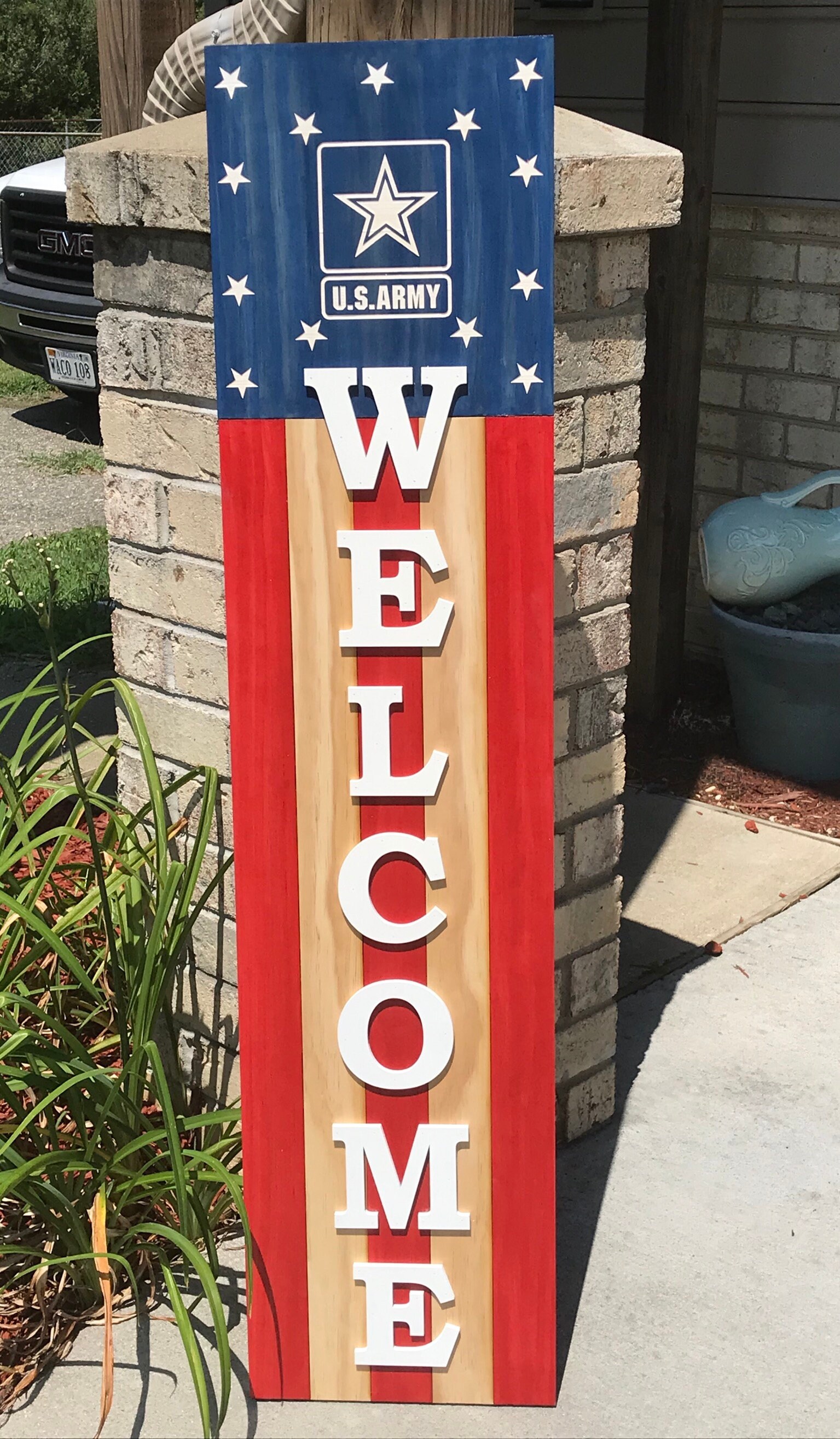 Outdoor Military Patriotic Welcome Sign for Front Porch Laser Engraved ...