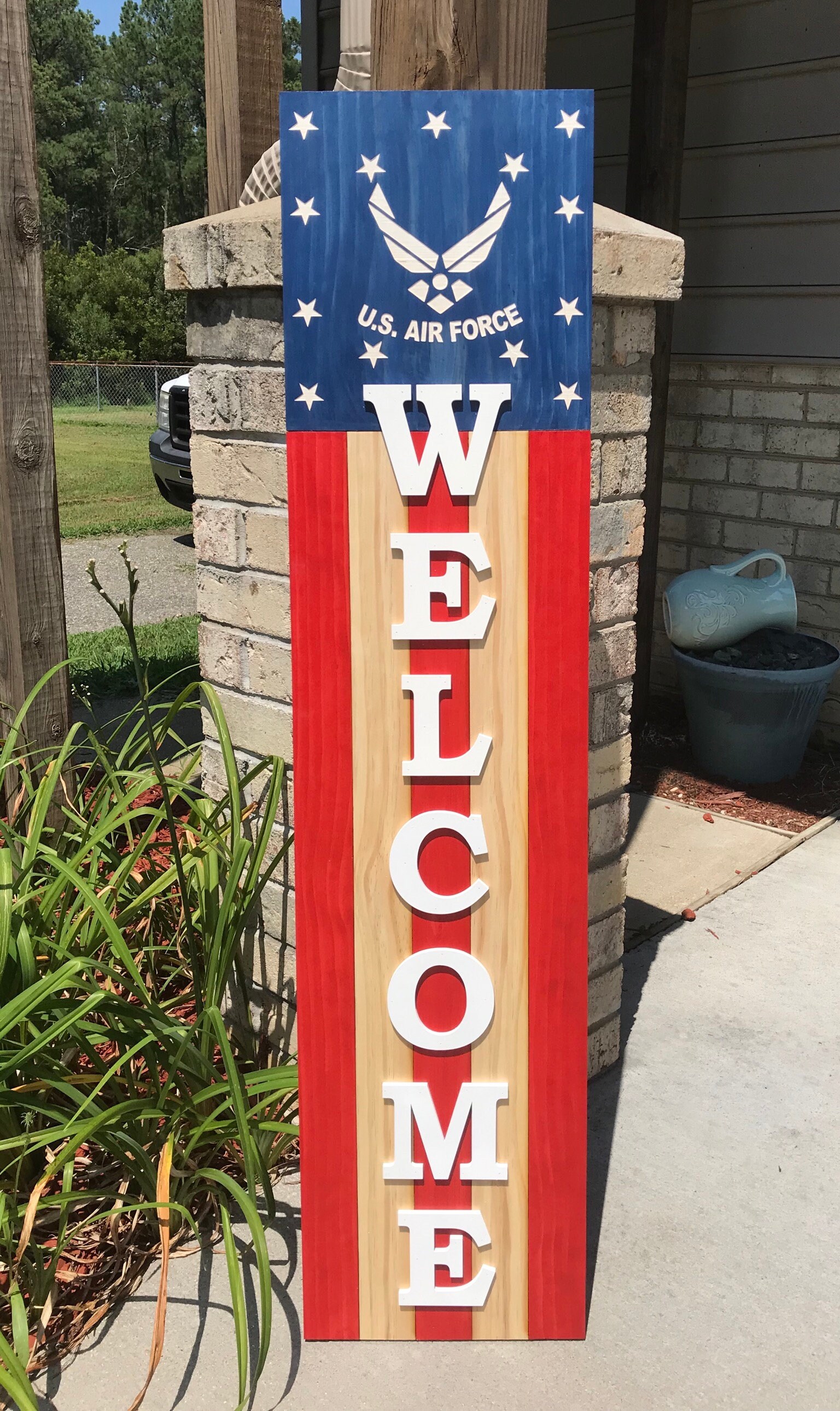 Outdoor Military Patriotic Welcome Sign for Front Porch Laser Engraved ...