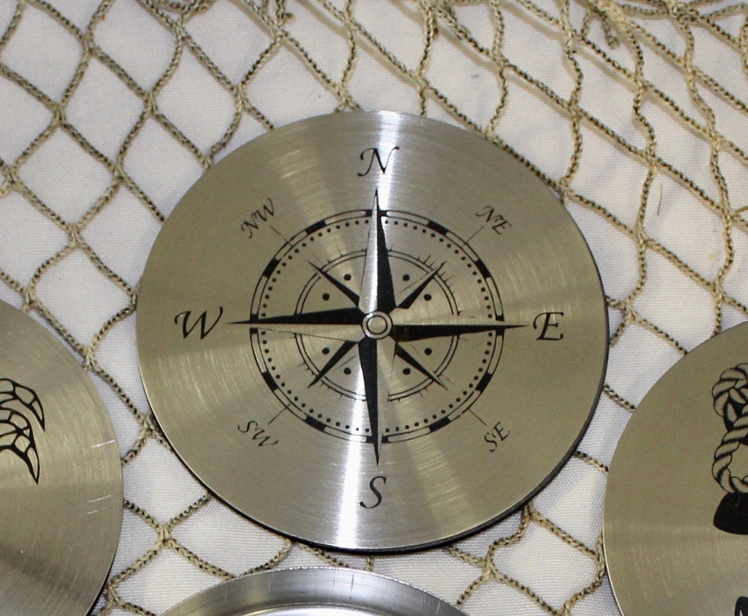 6 Piece Nautical Stainless Steel Coaster Set With Holder - Etsy