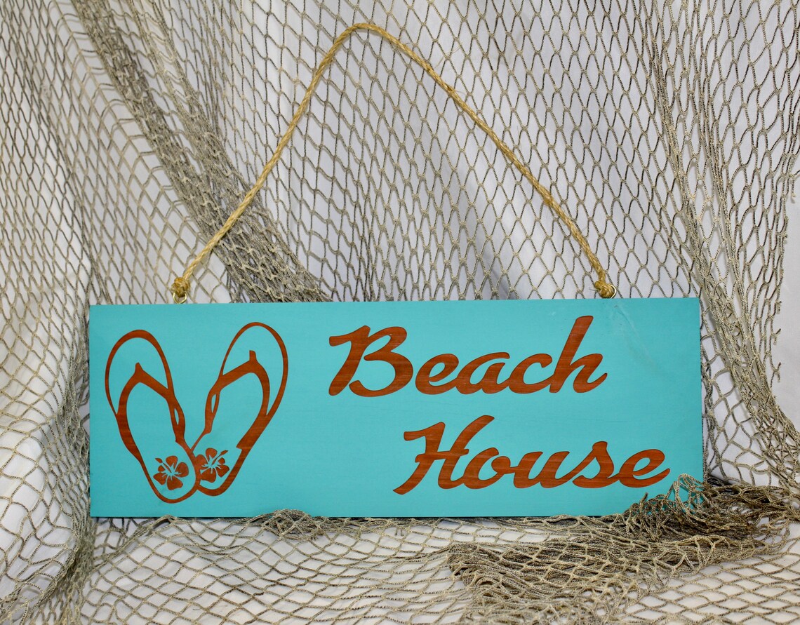 Laser Engraved beach House Sign With Flip Flops - Etsy