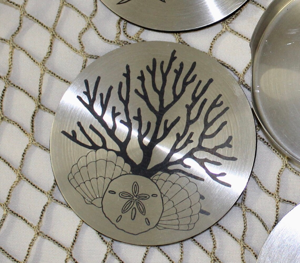 6 Piece Nautical Stainless Steel Coaster Set With Holder - Etsy