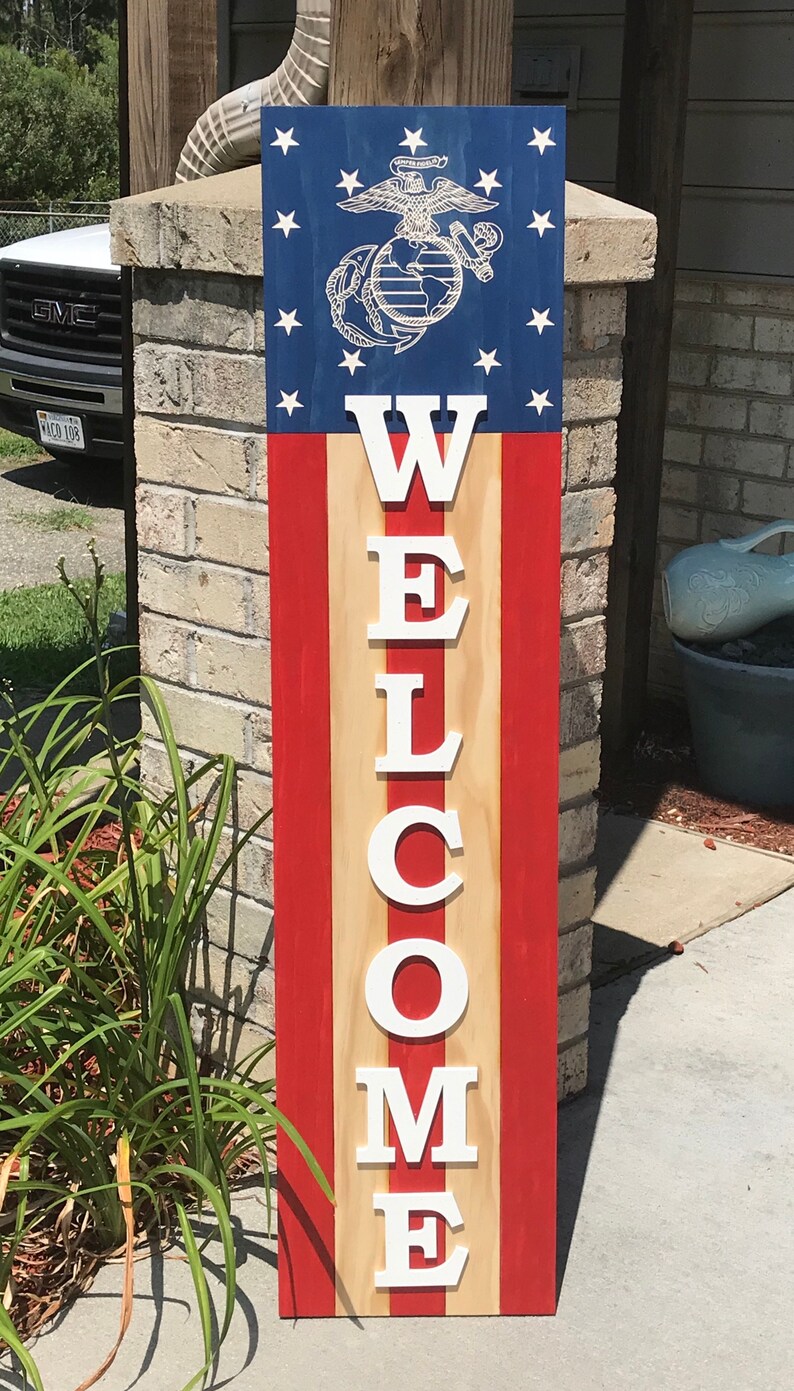 Outdoor Military Patriotic Welcome Sign for Front Porch Laser Engraved ...