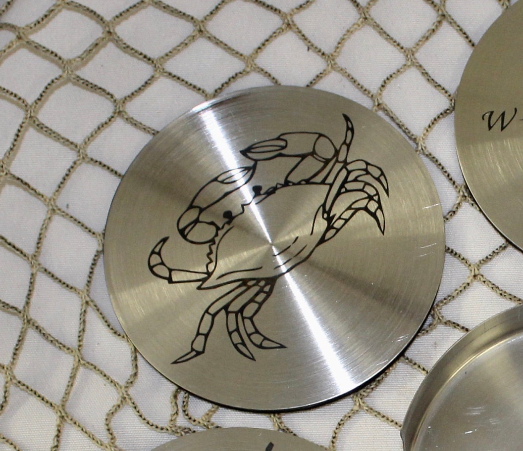 6 Piece Nautical Stainless Steel Coaster Set With Holder - Etsy
