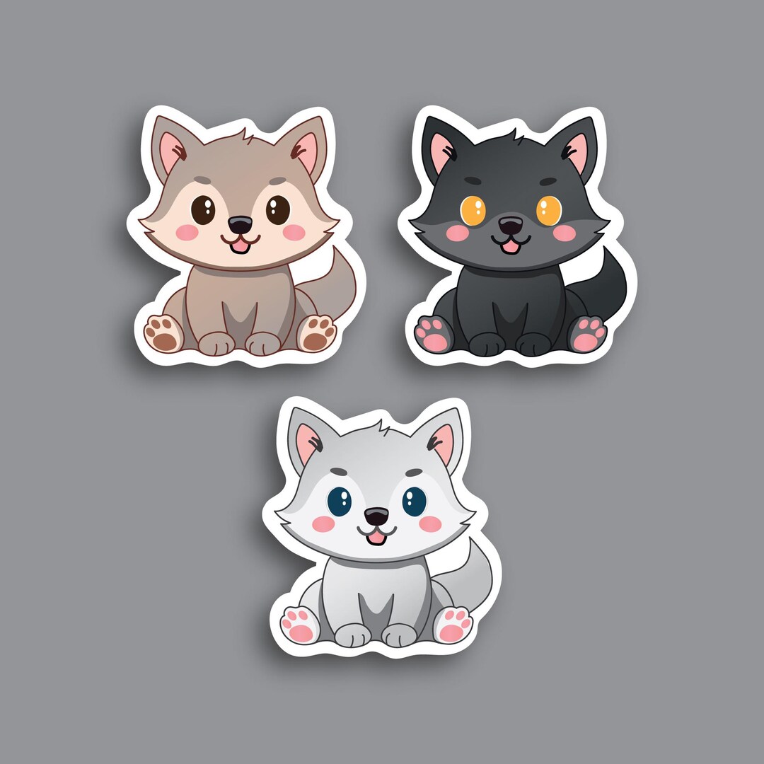 Wolf Pup Stickers, Wolf Stickers, Chibi Wolf Stickers, Dog Sticker ...