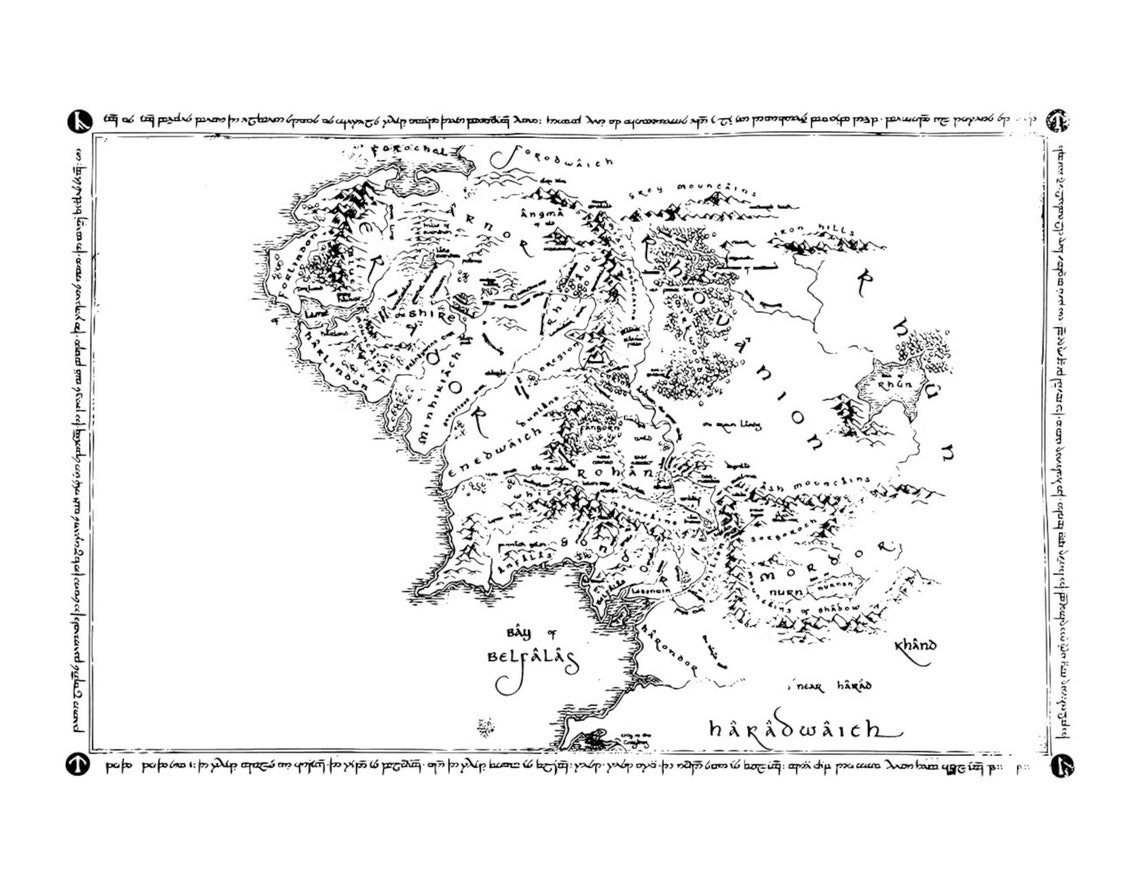 Middle Earth Map SVG Lord of the Rings Elvish Border Cricut, Silhouette ...