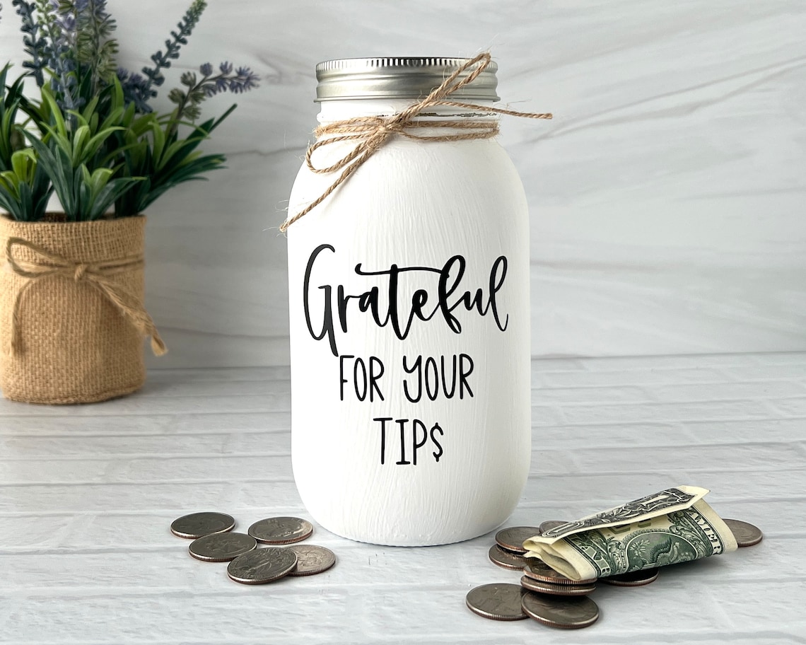 Mason Jar Tip Jar for Money Restaurant, TIPS Jars, Regular Mouth Mason ...