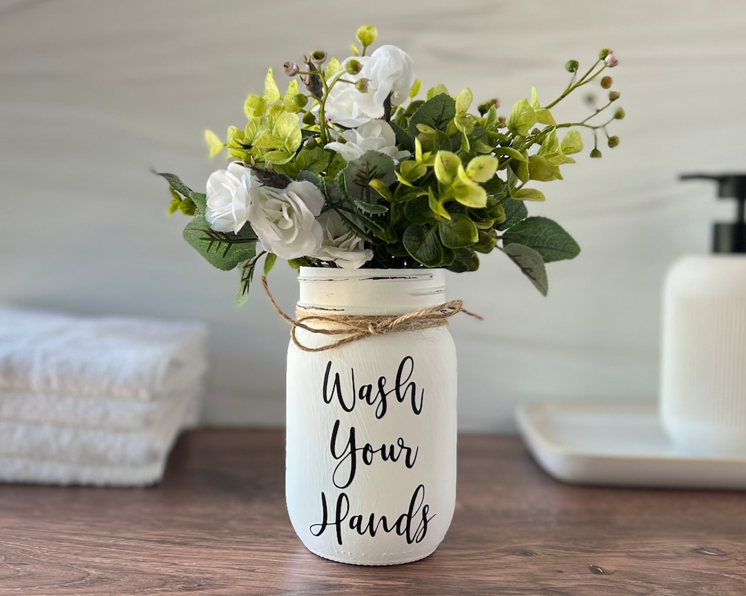 Wash Your Hands Mason Jar Decor for Bathroom, Farmhouse Mason Jar ...
