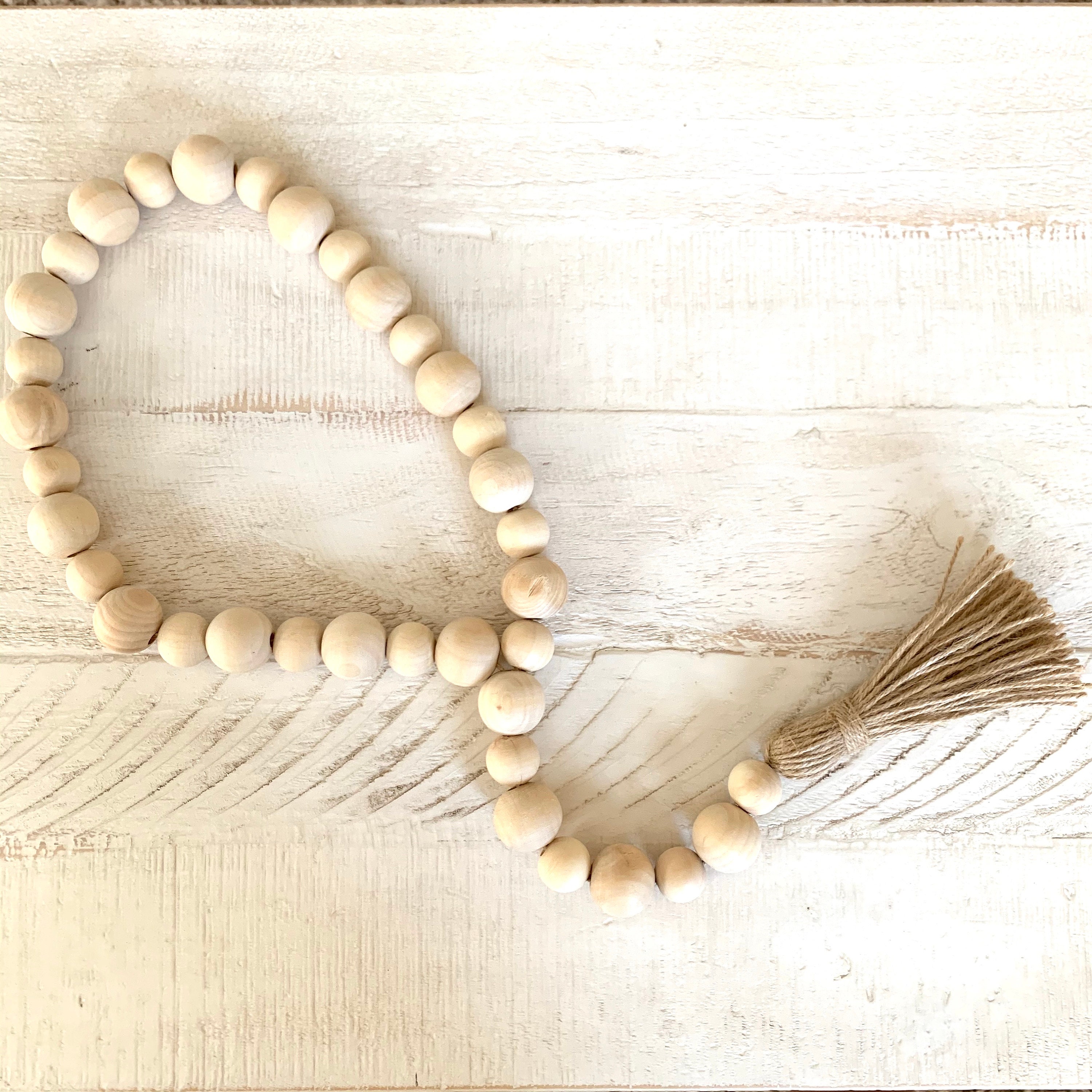 LARGE Farmhouse Wood Bead Garland Tassel Home Decor Rustic | Etsy