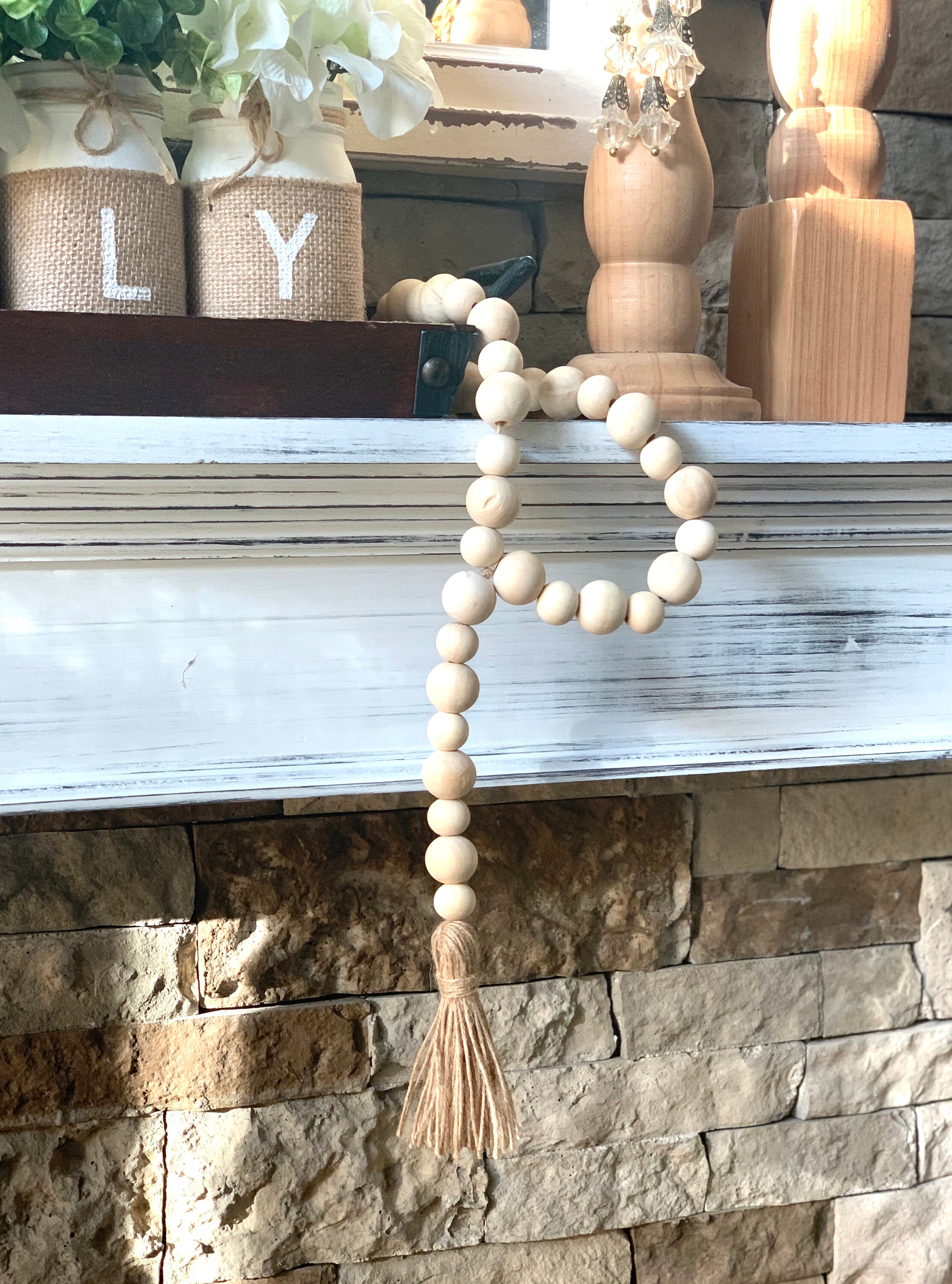 LARGE Farmhouse Wood Bead Garland Tassel Home Decor Rustic | Etsy