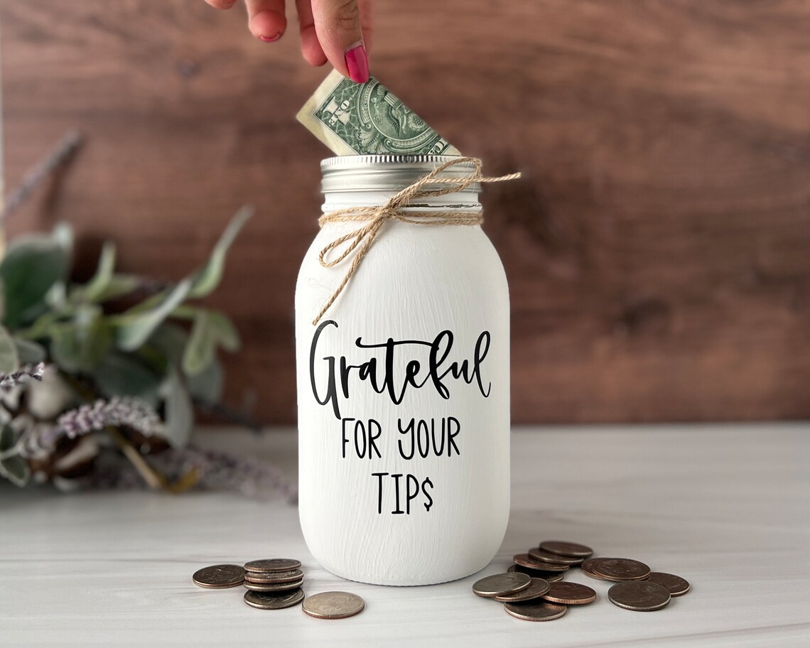 Mason Jar Tip Jar for Money Restaurant, TIPS Jars, Regular Mouth Mason ...