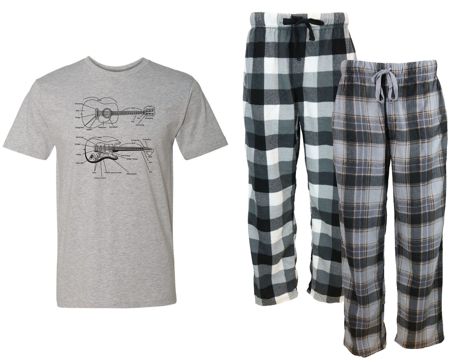 Guitar Anatomy Mens Grey Pajama Set - Fleece Pajama Set, Fun Pjs, Pjs ...