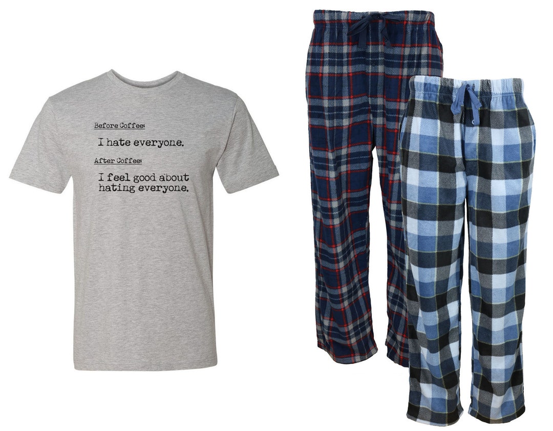 Before Coffee Mens Navy Pajama Set - Fleece Pajama Set, Coffee, but ...