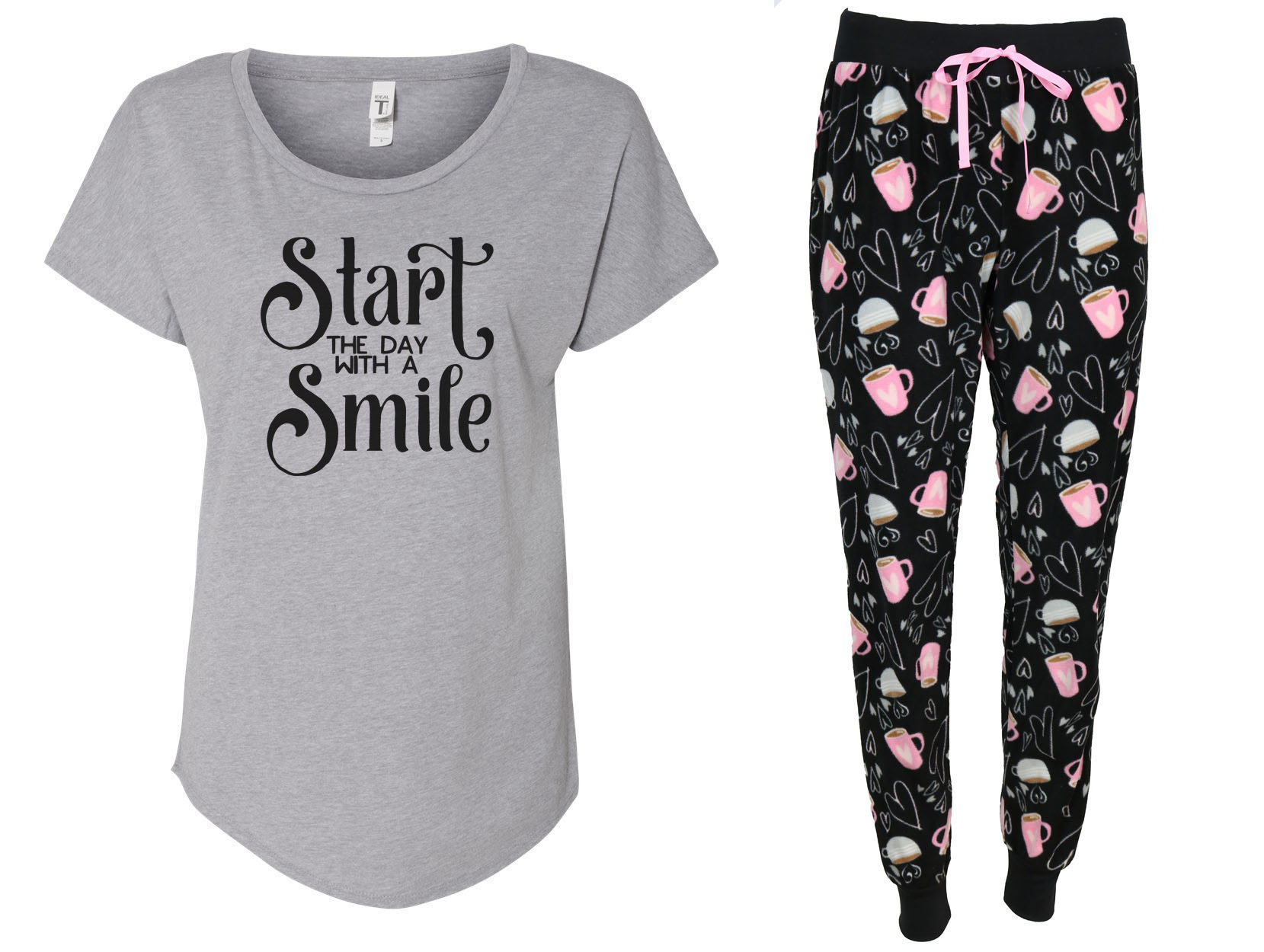 Start the Day With a Smile Pajama Set Morning Person, Coffee Lover ...