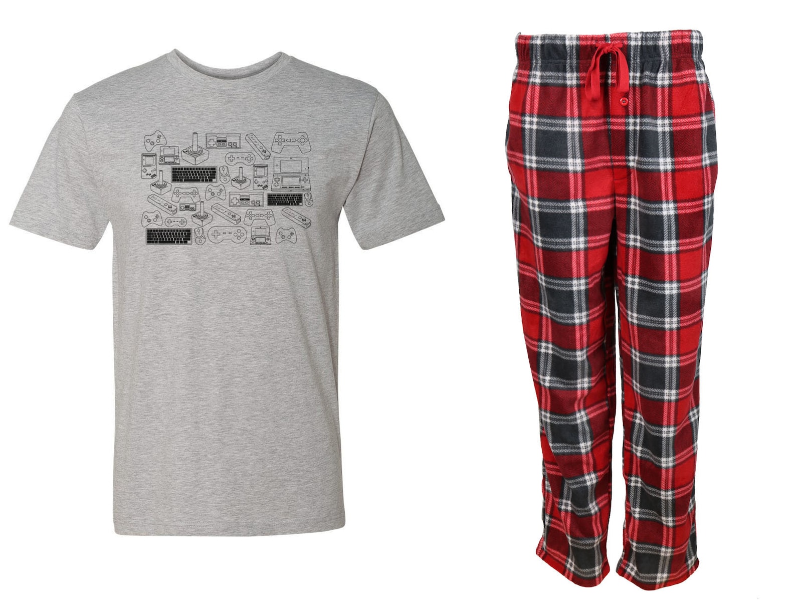 Video Game Controller Repeat Red Plaid Pajama Set - Fleece PJ Set, Gift ...