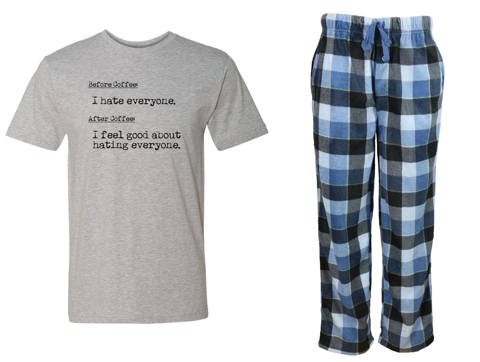 Before Coffee Mens Navy Pajama Set - Fleece Pajama Set, Coffee, but ...