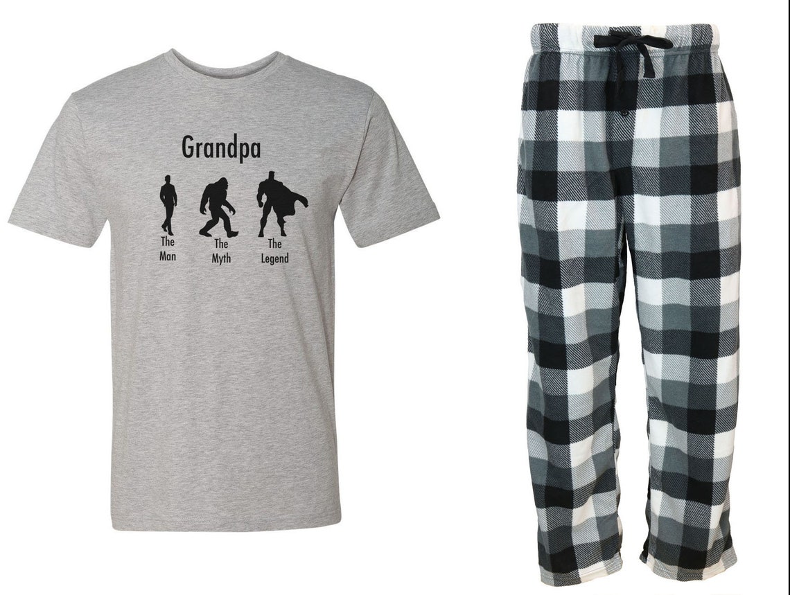 Grandpa Man Myth Legend Grey Pajama Set Fleece PJ Set - Etsy