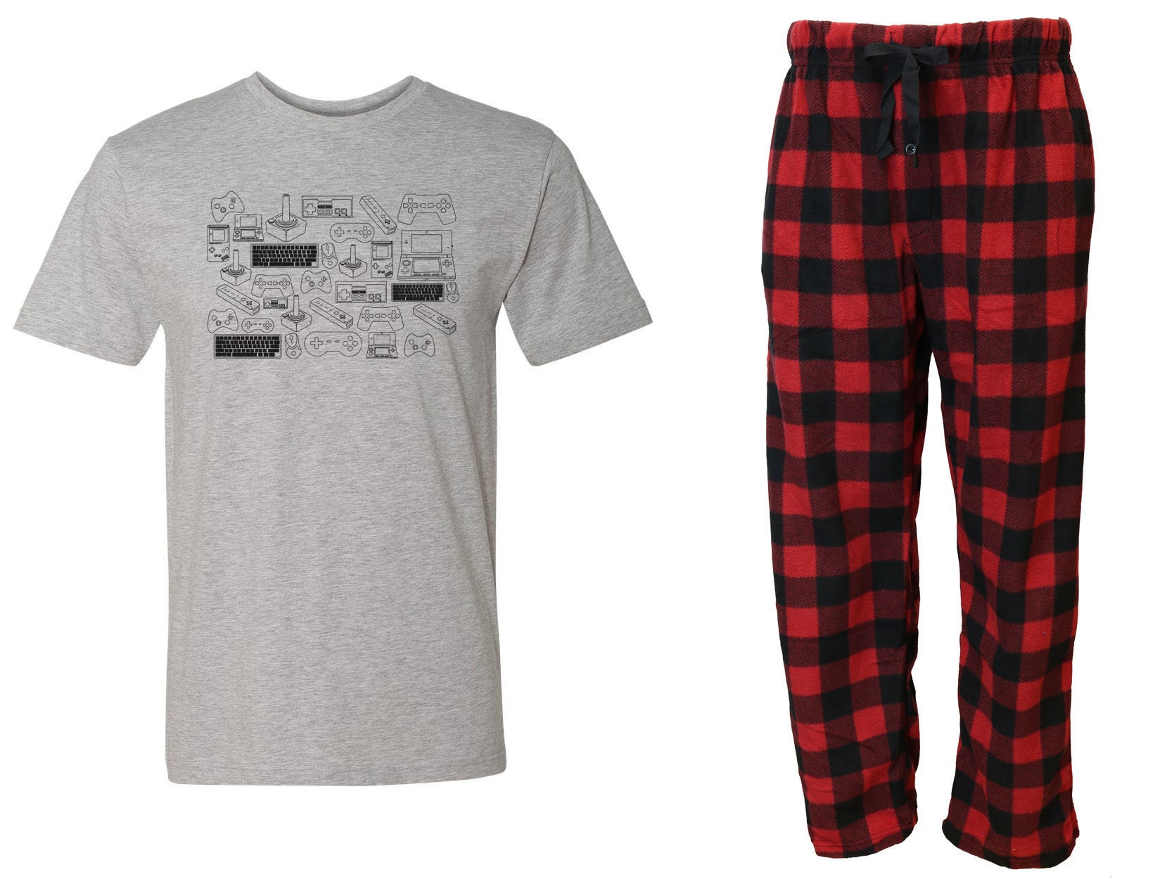 Video Game Controller Repeat Red Plaid Pajama Set - Fleece PJ Set, Gift ...