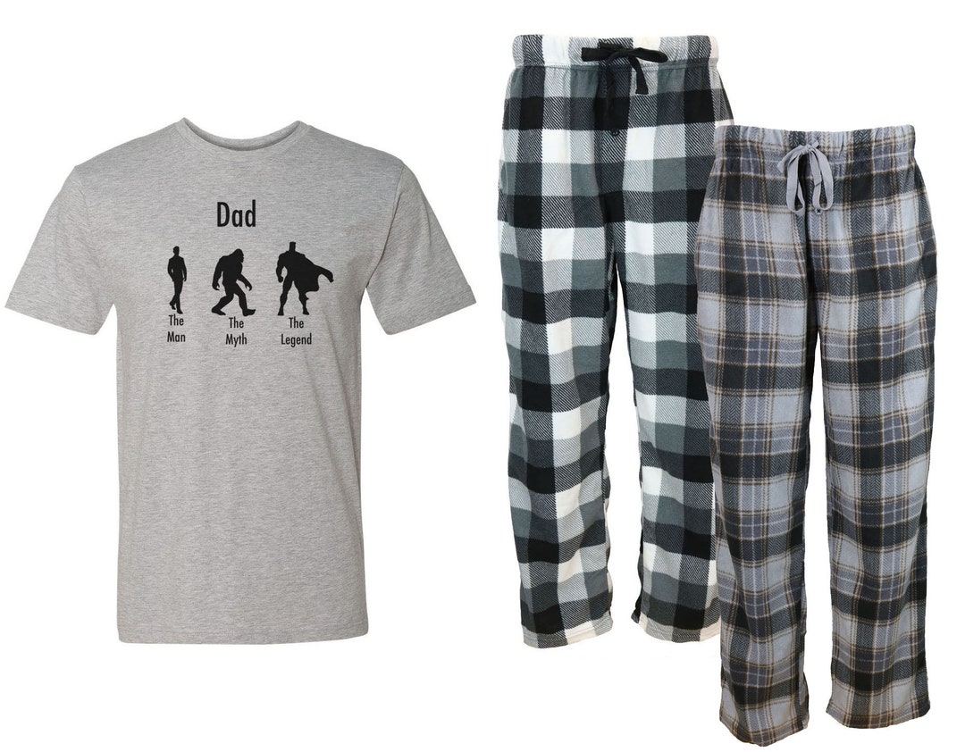 Dad; Man, Myth, Legend Grey Pajama Set - Fleece PJ Set, Dad Pajama ...