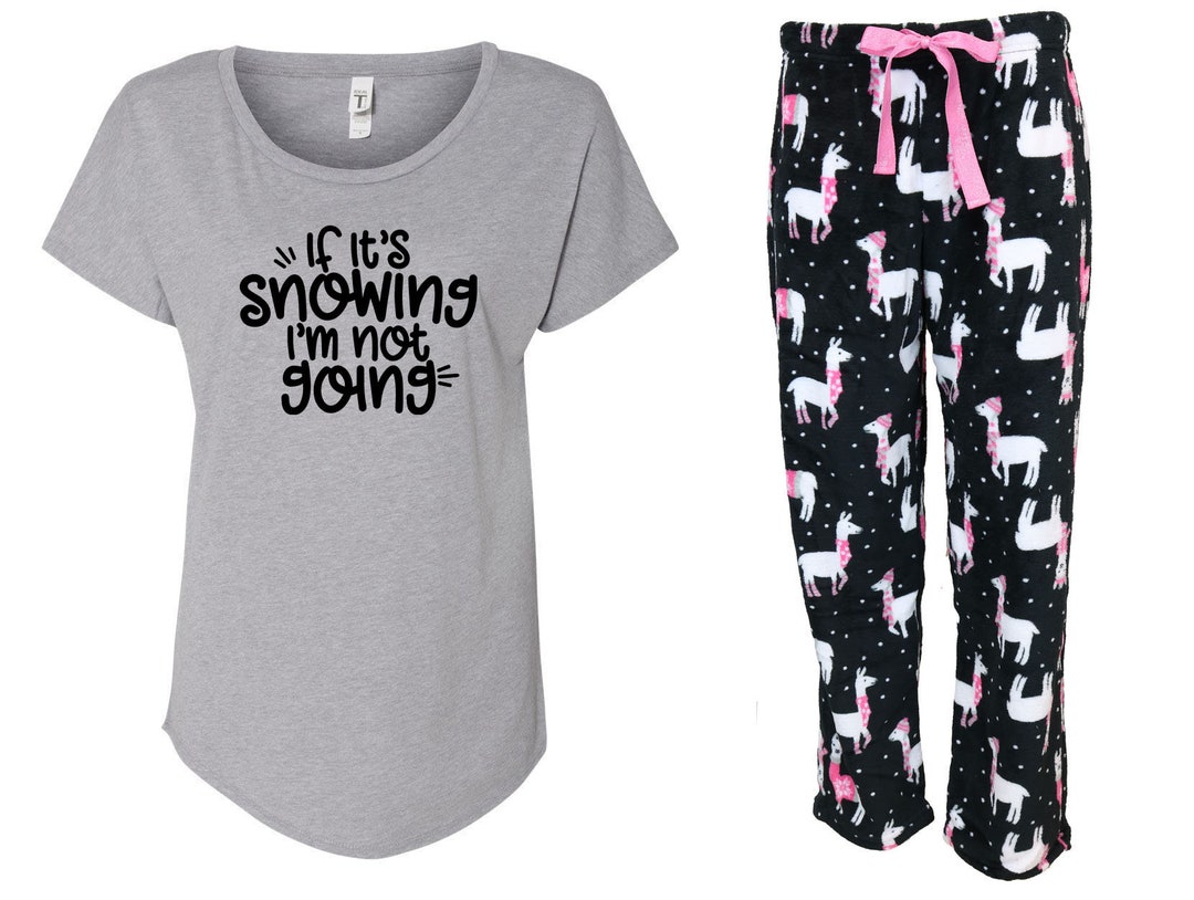 Snowing Not Going Llama Pink Winter Pajama Set - Llama Pajama Set, Pun ...