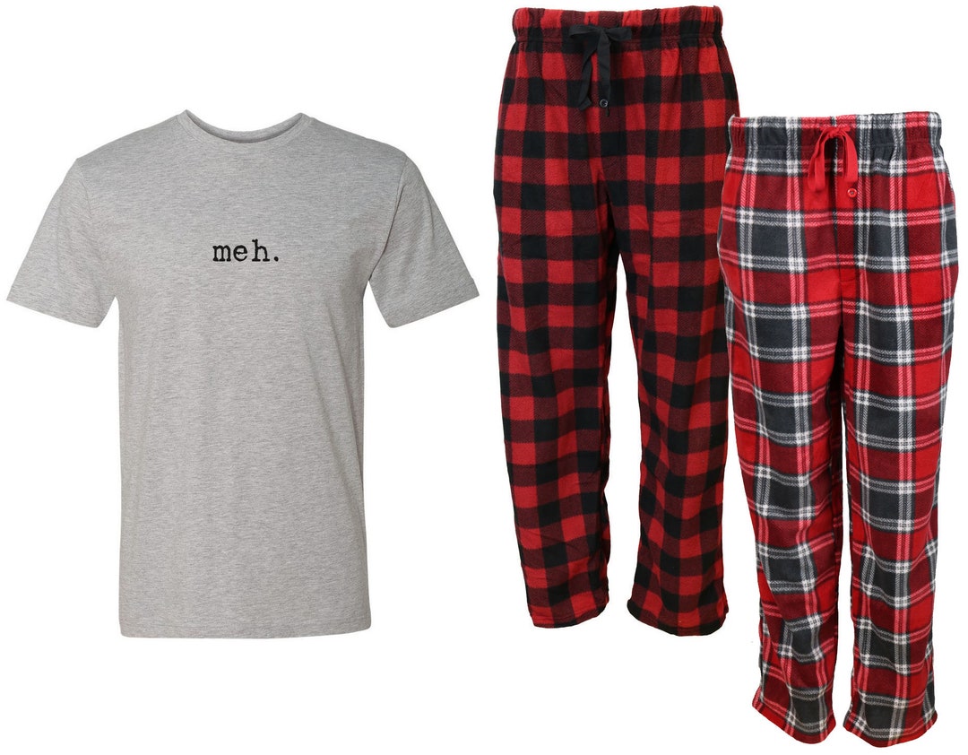 Meh Mens Red Plaid Pajama Set - Fleece Pajama Set, Pjs, Mens Pjs, Plaid ...