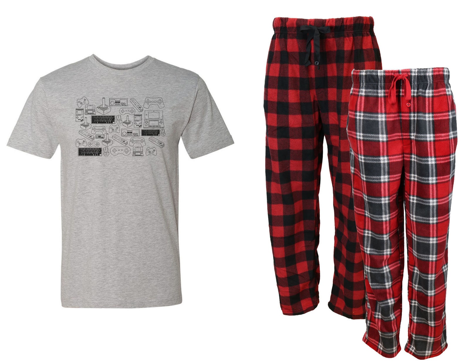Video Game Controller Repeat Red Plaid Pajama Set - Fleece PJ Set, Gift ...