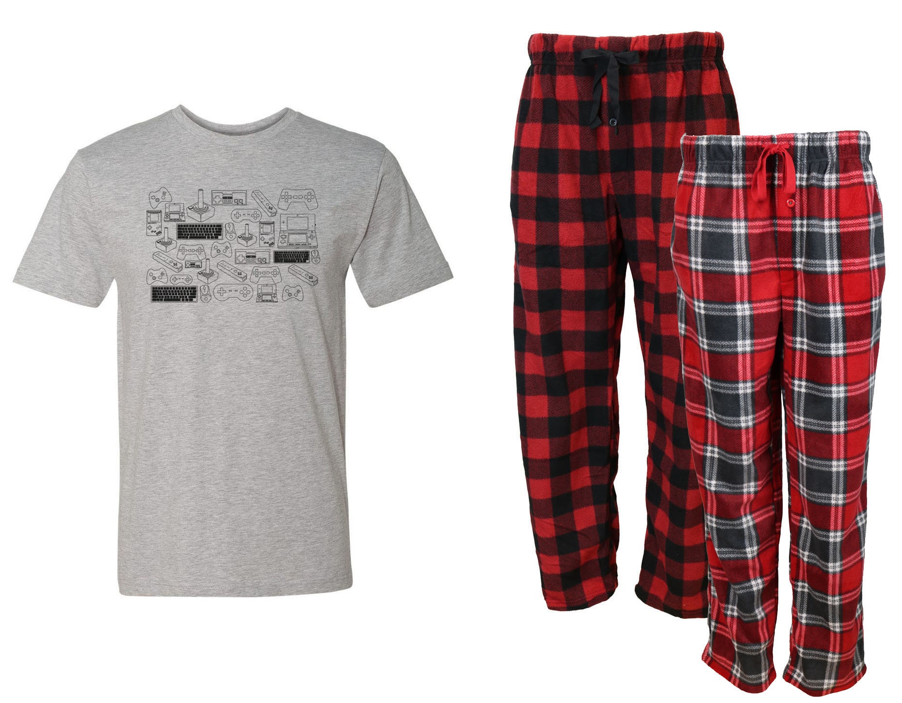 Video Game Controller Repeat Red Plaid Pajama Set - Fleece PJ Set, Gift ...