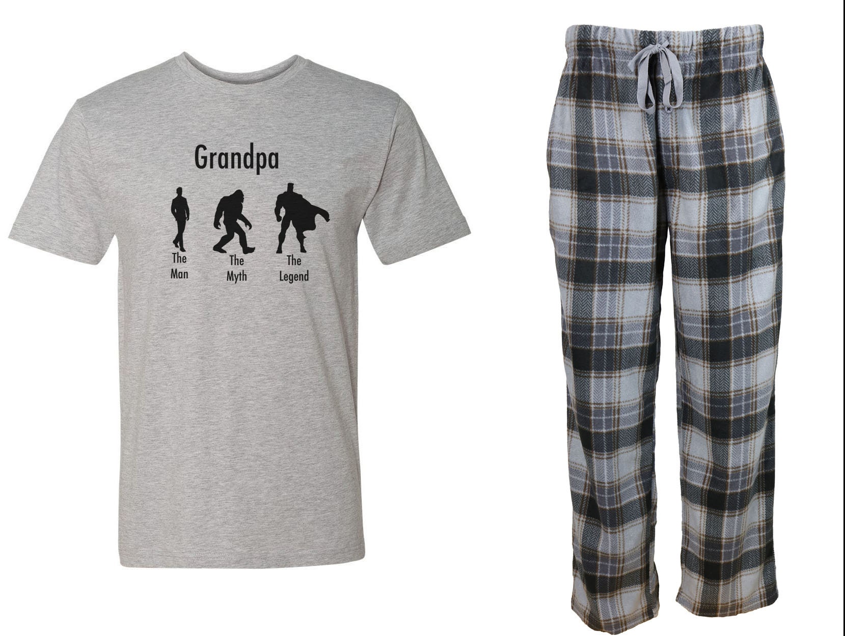 Grandpa Man Myth Legend Grey Pajama Set Fleece PJ Set - Etsy