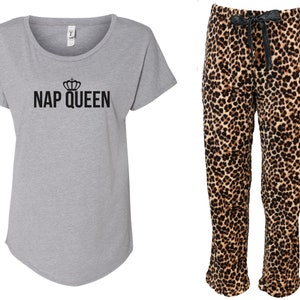 Nap Queen Fleece Leopard Print Pajama Set - Sunday Funday, Leopard ...