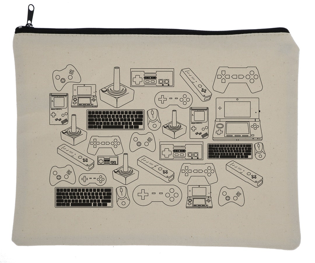 Video Game Controller Zippered Bag - Video Game Bag, Makeup Bag, Canvas ...