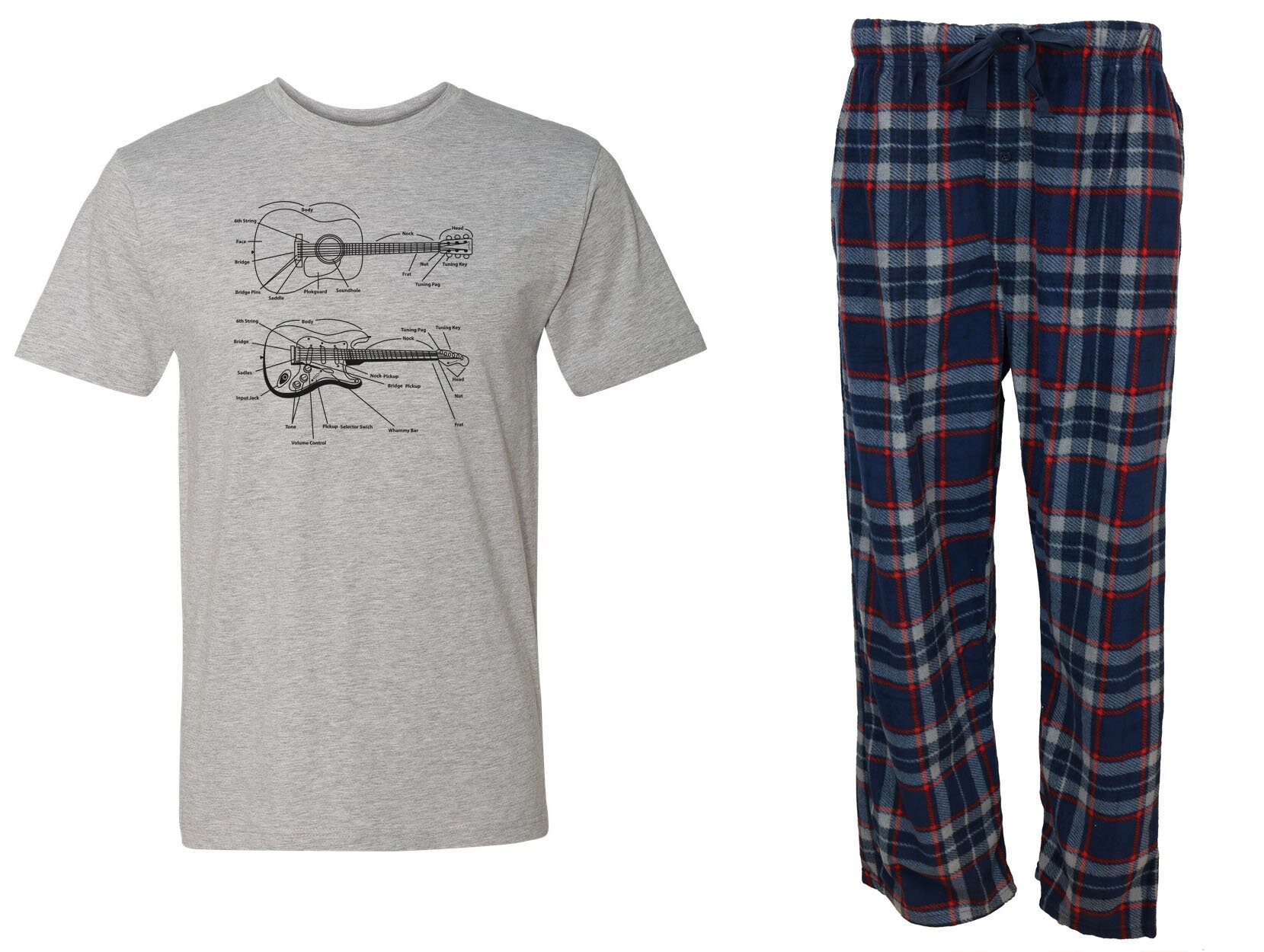 Guitar Anatomy Mens Navy Pajama Set Fleece Pajama Set - Etsy