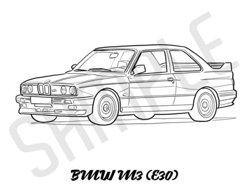 BMW M3 (E30) Adult Coloring Page, Printable Coloring Pages, Coloring ...