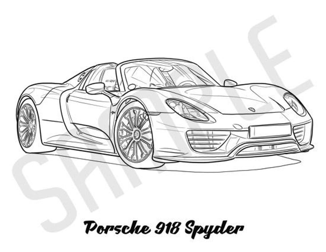PORSCHE 918 SPYDER Coolest Car Adult Coloring Page, Printable Coloring ...
