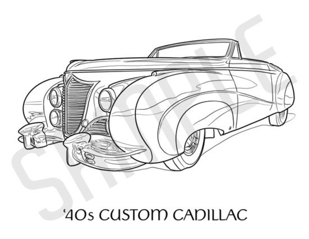 40s CUSTOM CADILLAC Swoopy Car Adult Coloring Page, Printable Coloring ...