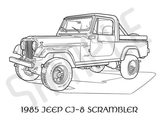 1985 JEEP CJ-8 SCRAMBLER Pickup Truck Adult Coloring Page, Printable ...