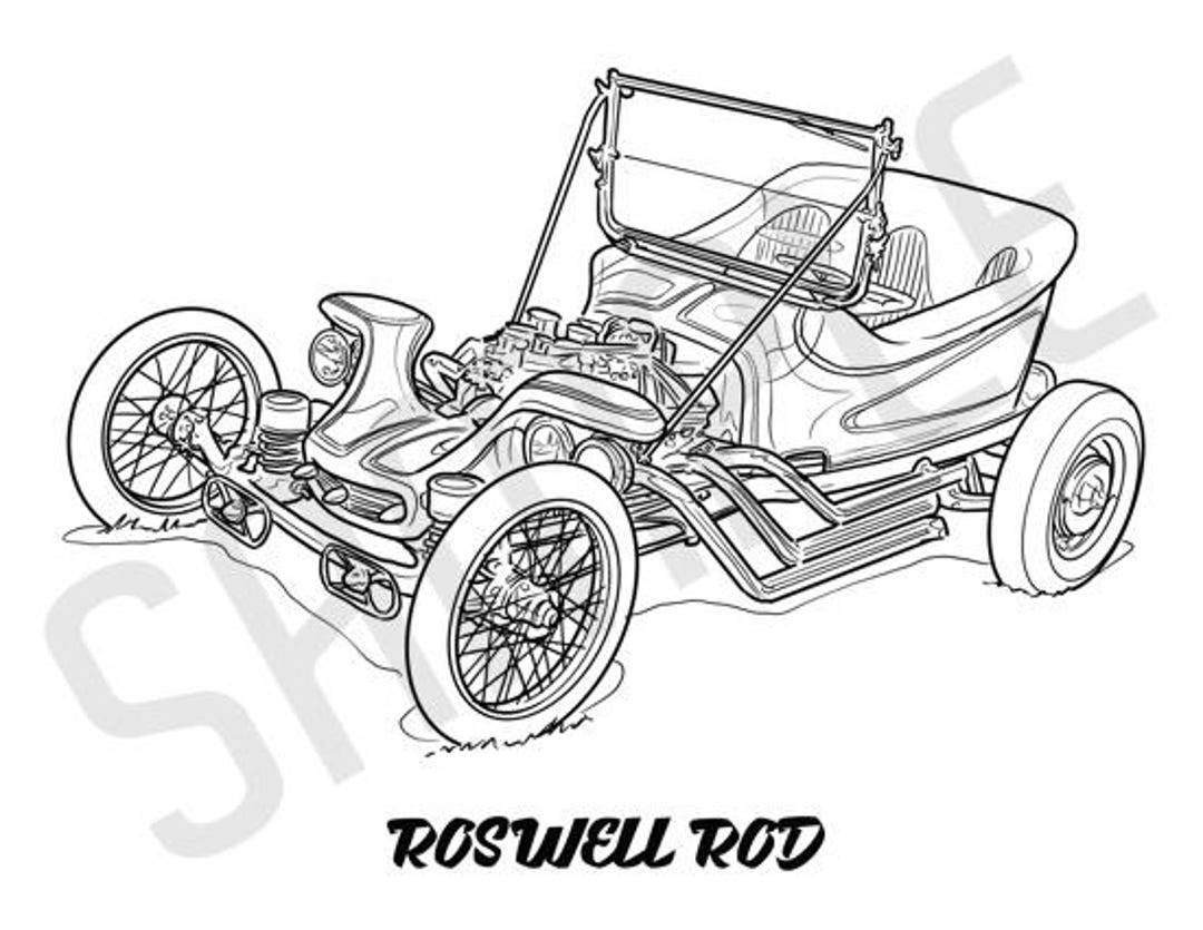 ROSWELL ROD Rat Rod Adult Coloring Page, Printable Coloring Pages ...