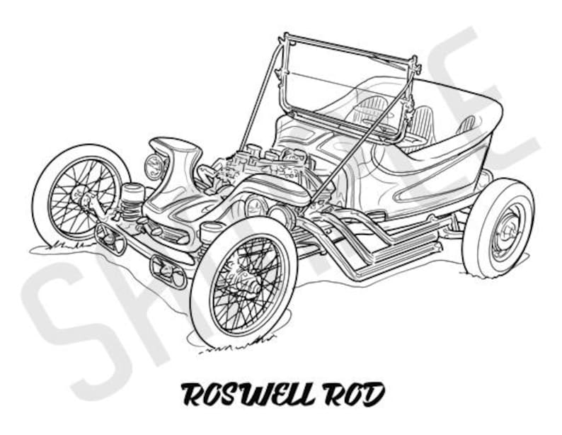 ROSWELL ROD Rat Rod Adult Coloring Page, Printable Coloring Pages ...