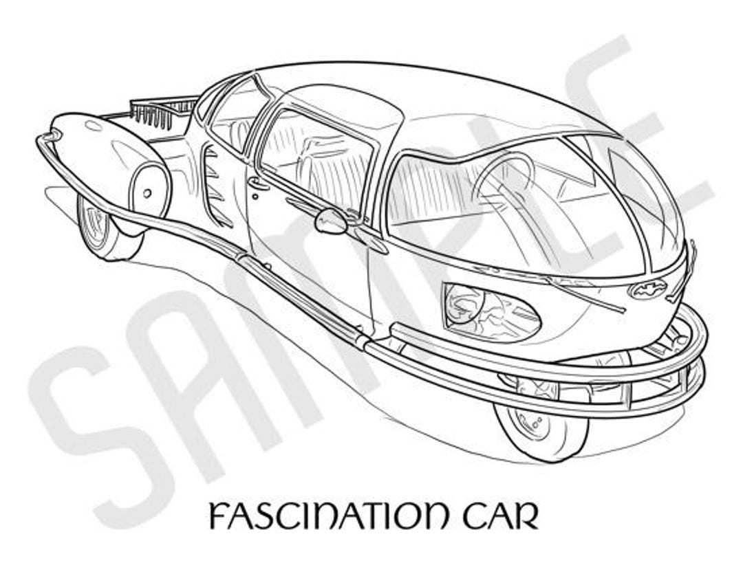 FASCINATION CAR Futuristic Oldie Adult Coloring Page, Printable ...