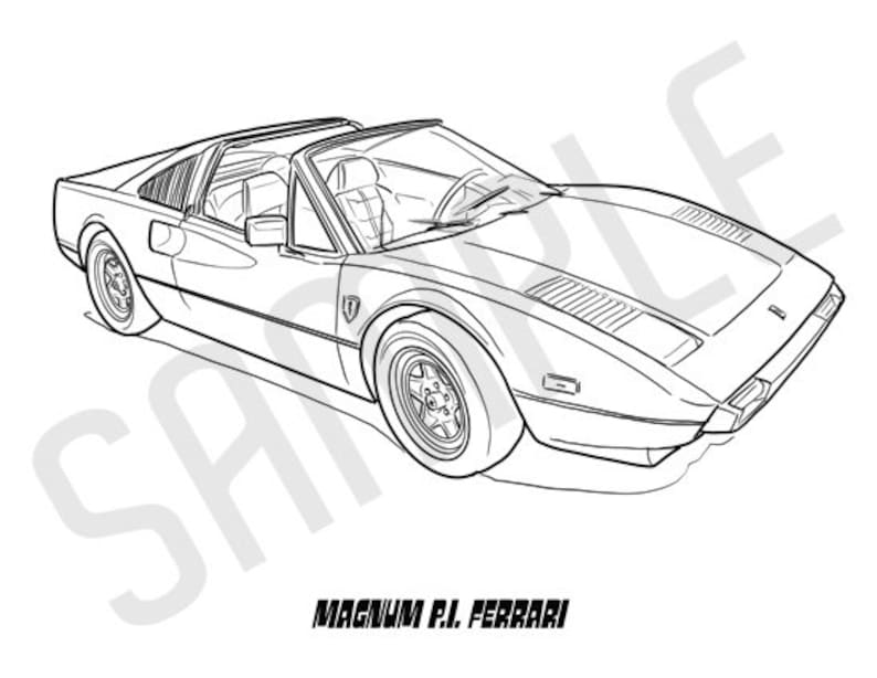 MAGNUM P.I. FERRARI, Adult Coloring Page, Printable Coloring Pages ...