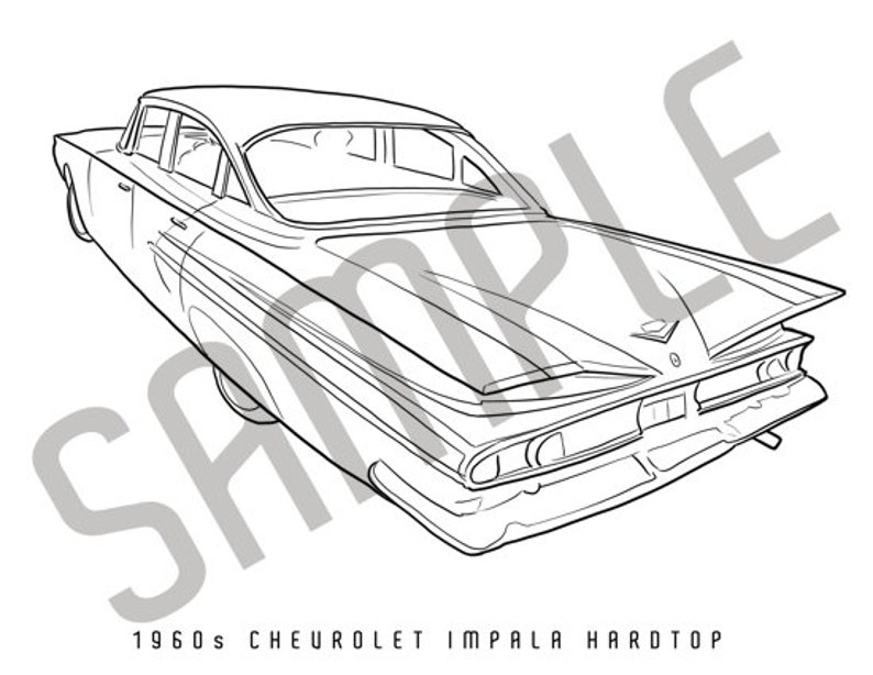 1960s CHEVROLET IMPALA HARDTOP Adult Coloring Book, Printable Coloring ...