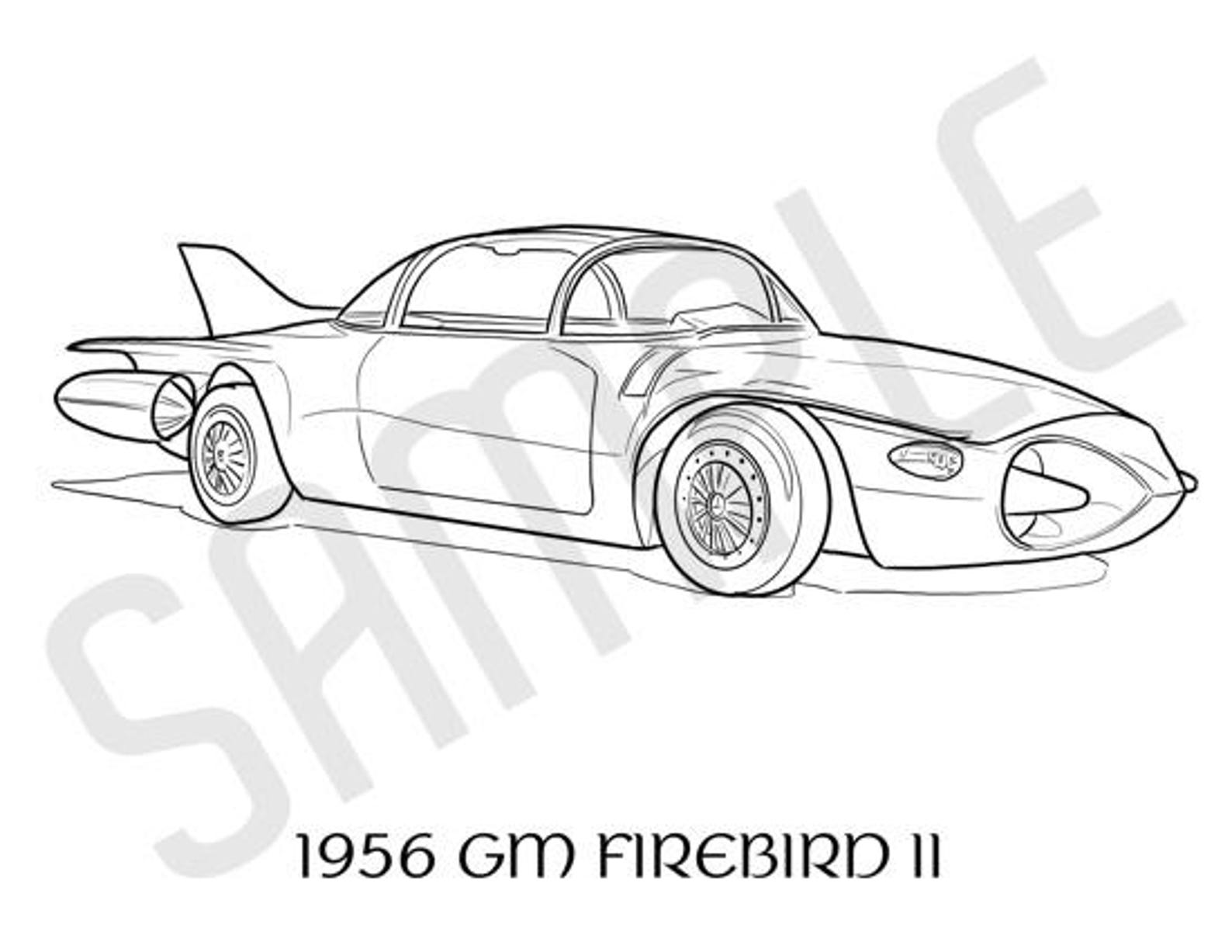 1956 GM FIREBIRD II Concept Car Adult Coloring Page, Printable Coloring ...