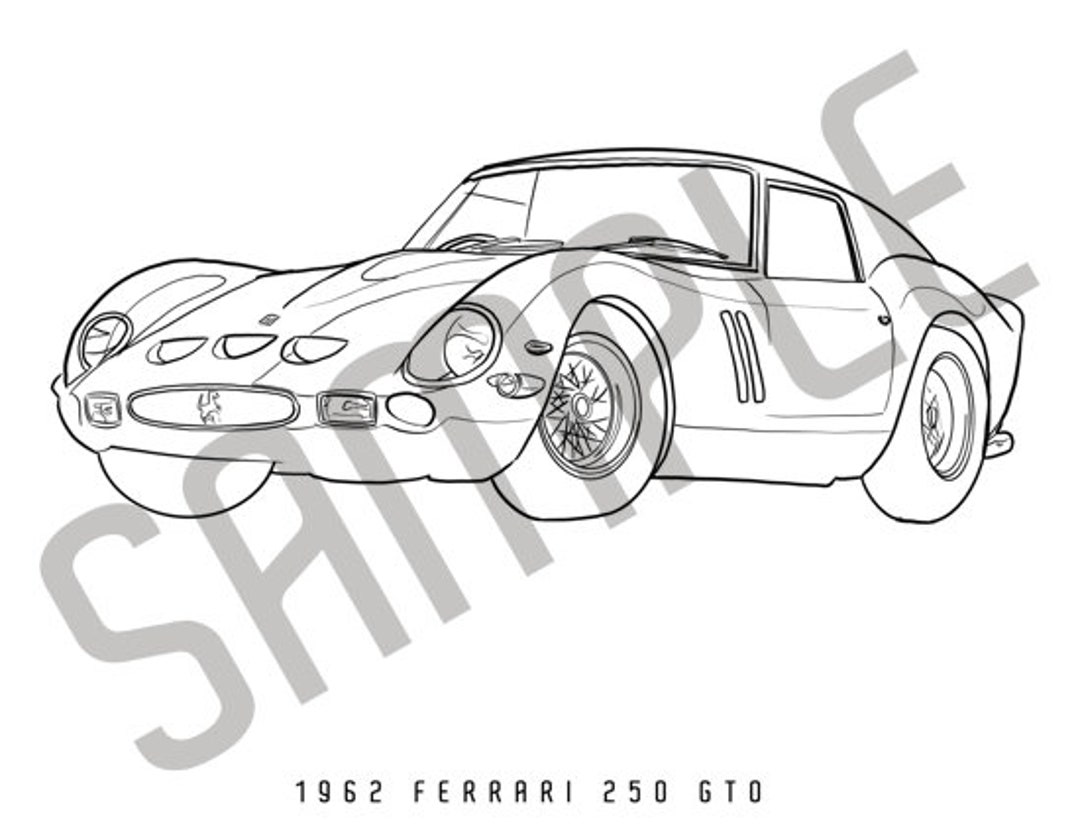1962 FERRARI 250 GTO Adult Coloring Book, Printable Coloring Pages ...